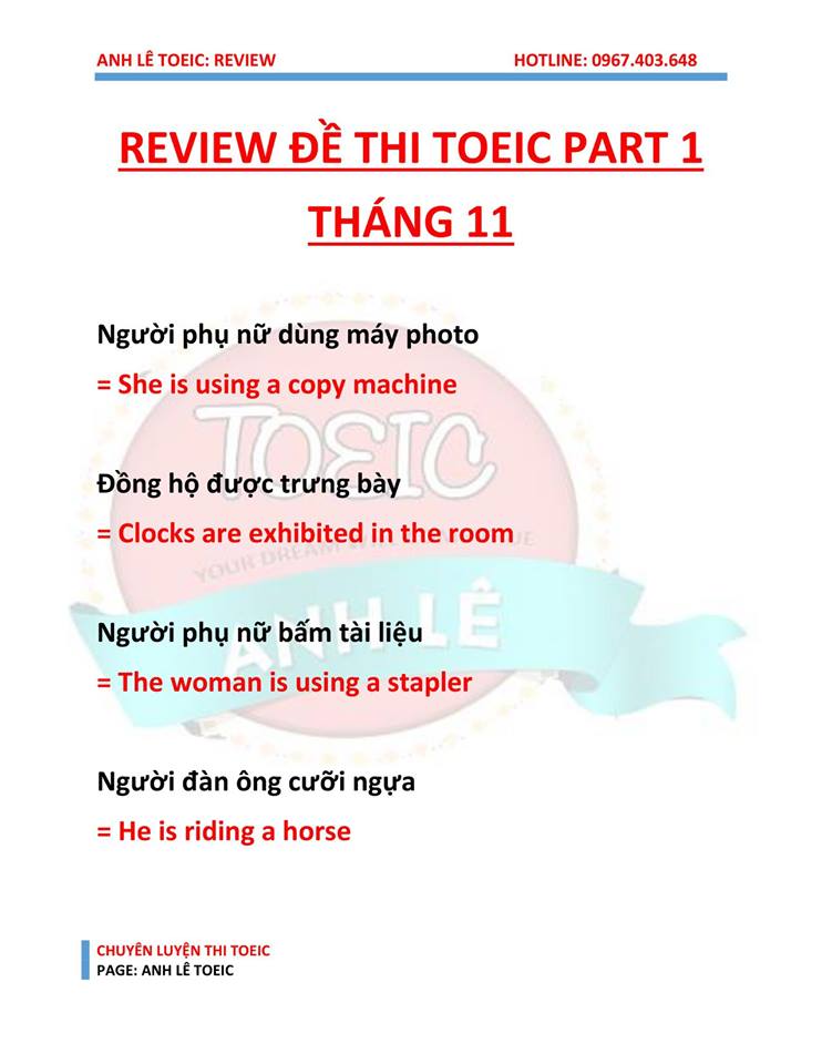 REVIEW ĐỀ THI TOEIC LISTENING THÁNG 11